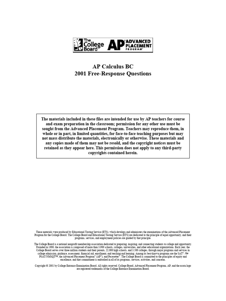 2001 Questions | PDF | Advanced Placement | Tangent
