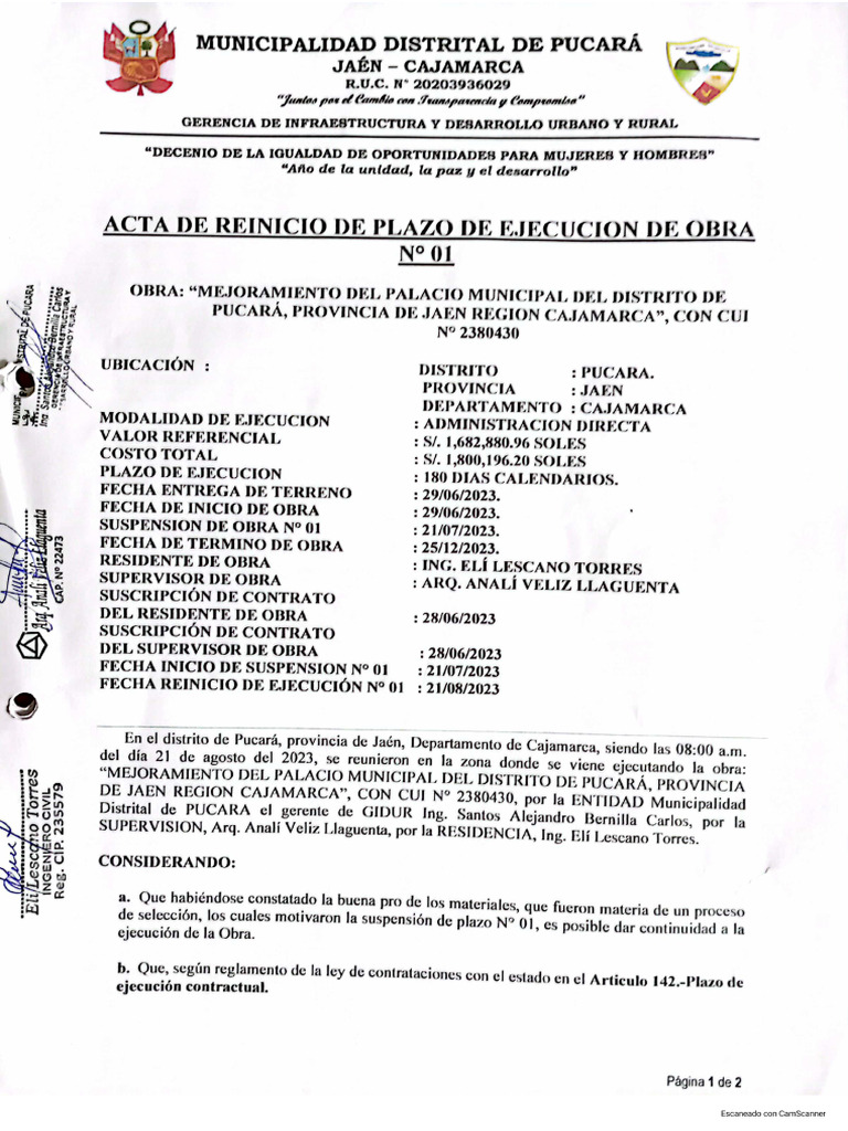 Acta de Reinicio | PDF