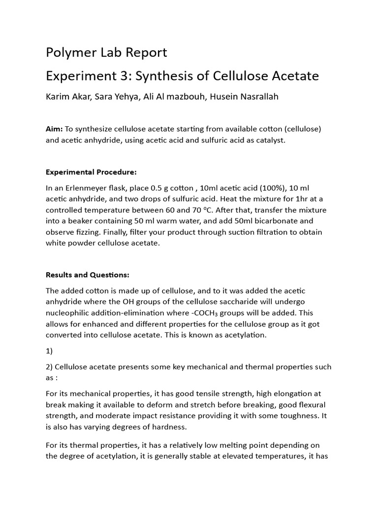 Synthesis and Properties of Cellulose Acetate | PDF
