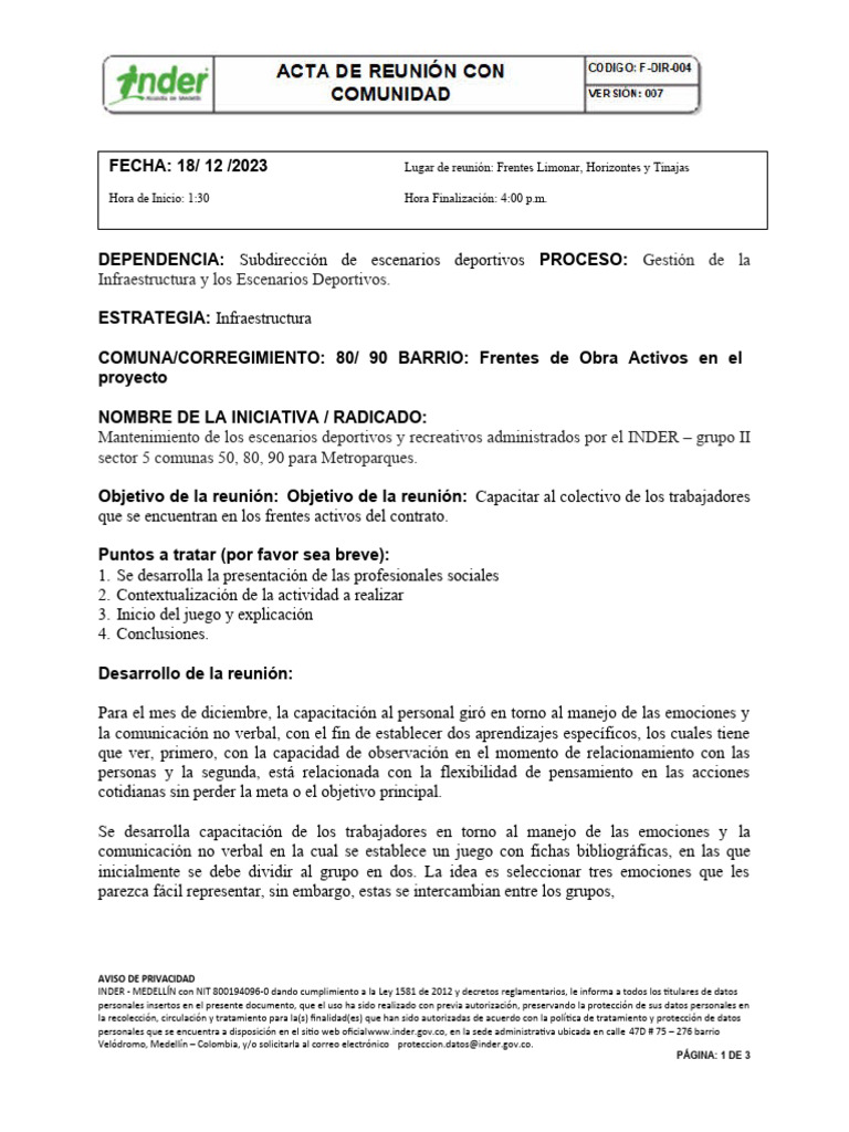 Capacitación Emocional INDER | PDF