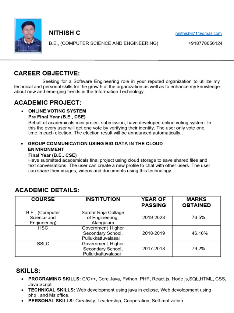 Nithish Resume | PDF | World Wide Web | Internet & Web