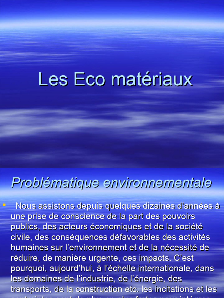 Eco Materiaux PPT | PDF | Développement durable | Environnement naturel