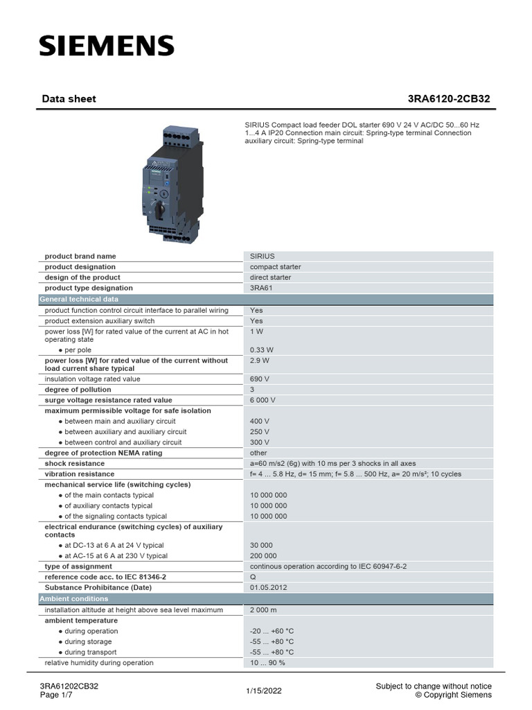 Data Sheet 3RA6120-2CB32 | PDF | Alternating Current | Electromagnetic Interference