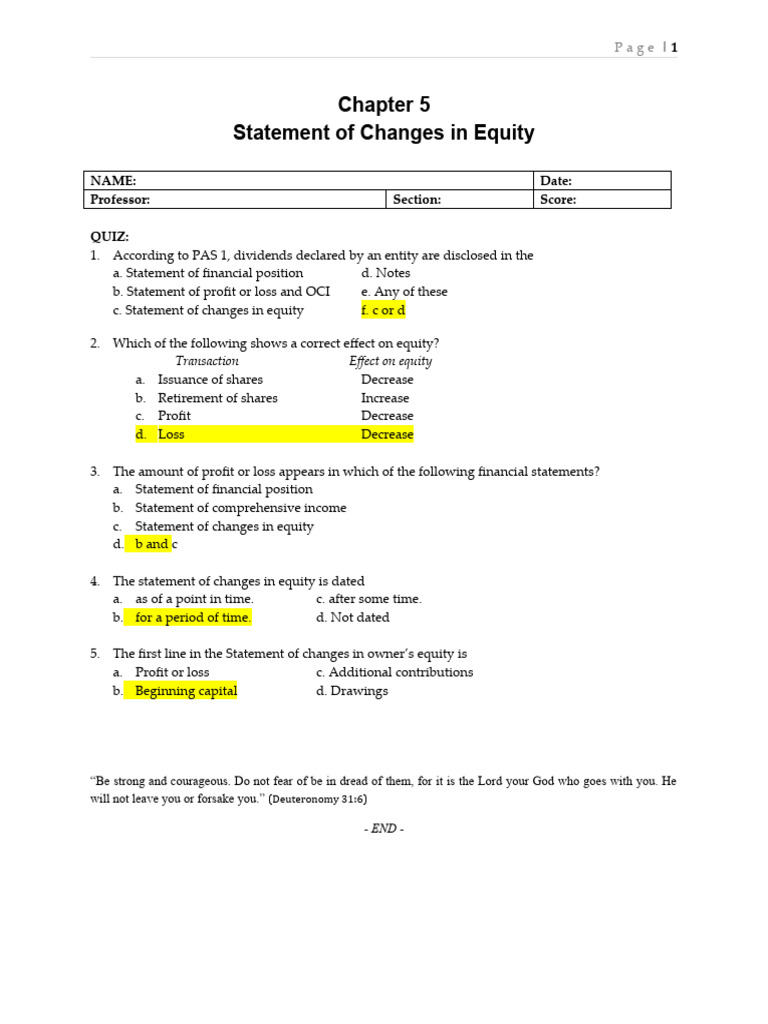 Statement of Changes in Equity Quiz | PDF | Finance & Money Management