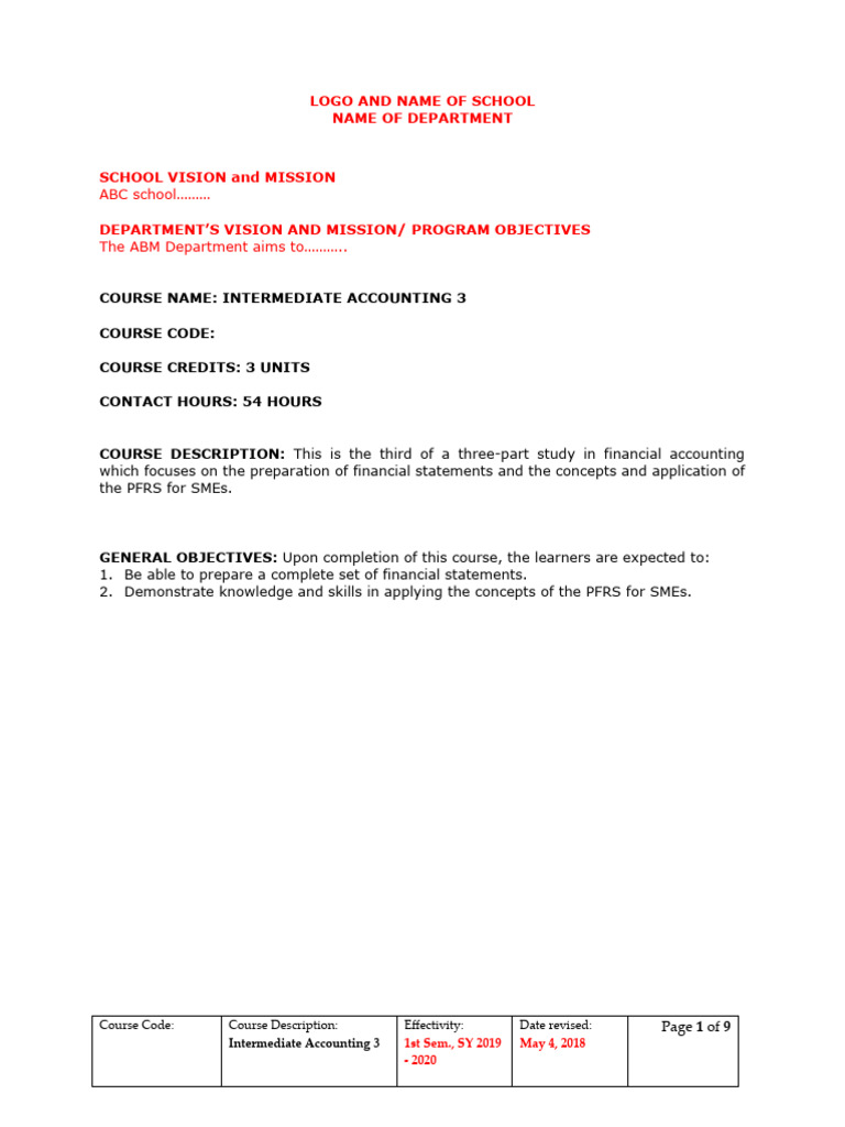 Sample Obe Syllabus - Intermediate Acctg 3 | PDF | Income | Revenue