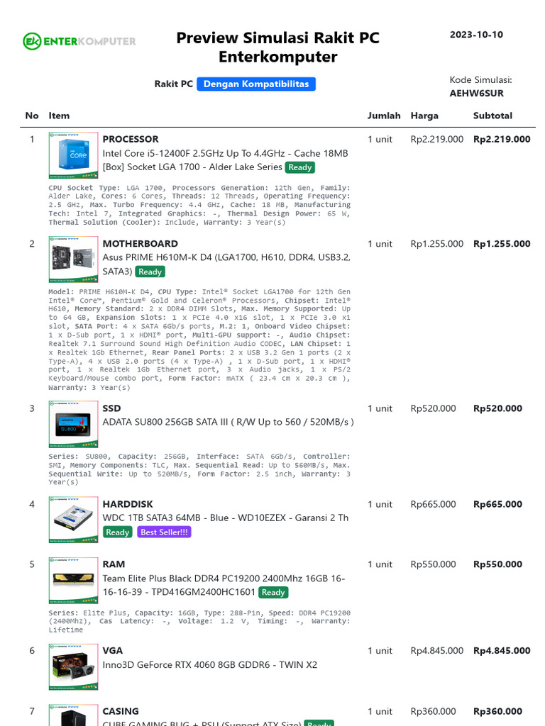 Simulasi - Rakit PC2 - Enterkomputer Jual Beli Online Komputer, Rakit ...