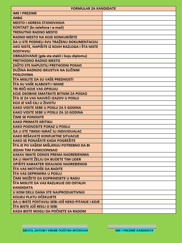 Formular Za Kandidate | PDF
