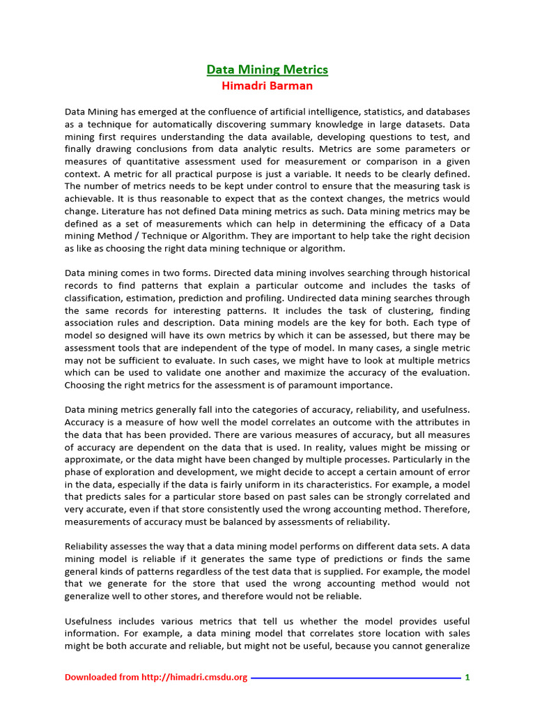 Datamining Metrics | PDF | Data Mining | Accuracy And Precision