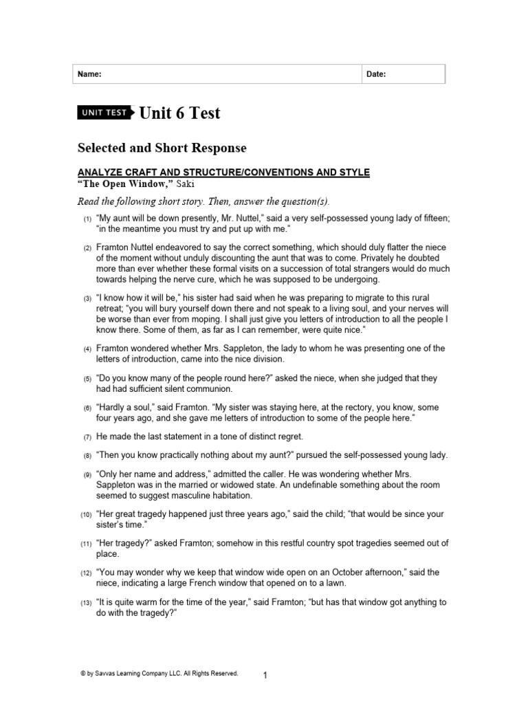 Unit 6 Selected and Short Answers | PDF | Virginia Woolf | Narration