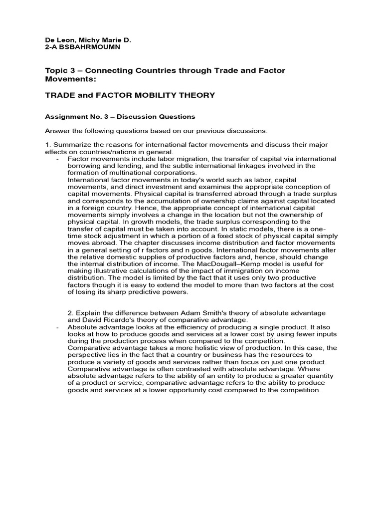 DE LEON, MICHY MARIE Assignment-No.-3-HRM-2-A | PDF | Comparative Advantage | Capital (Economics)