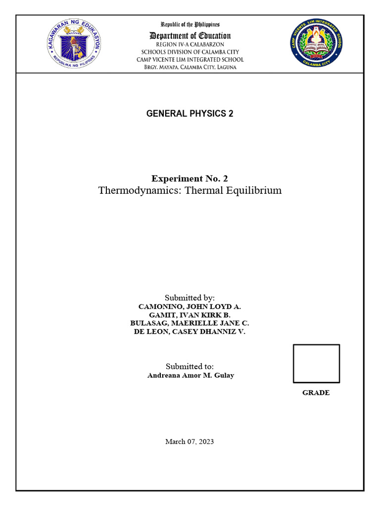 Expt 2 Thermal Equilibrium (2) | PDF | Temperature | Heat