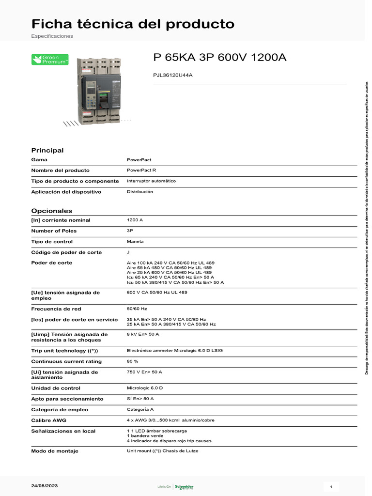 Interruptores de Caja Moldeada PowerPact Marco M - P y R - PJL36120U44A ...
