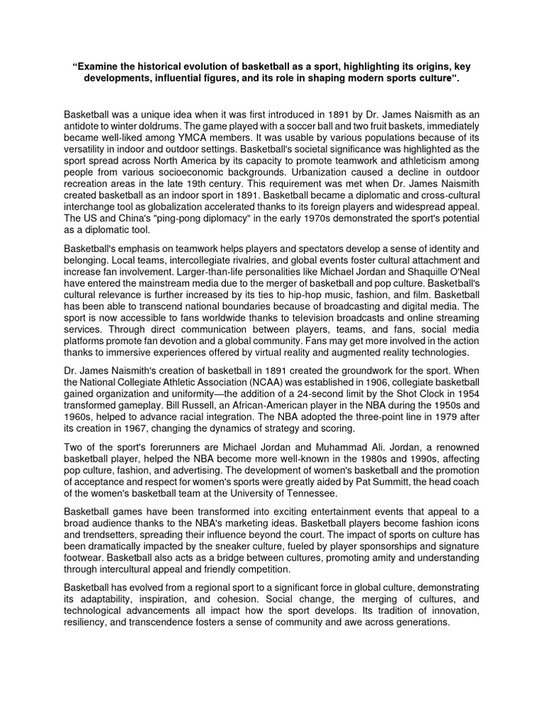 Essay History of Basketball | Download Free PDF | Sports | National ...