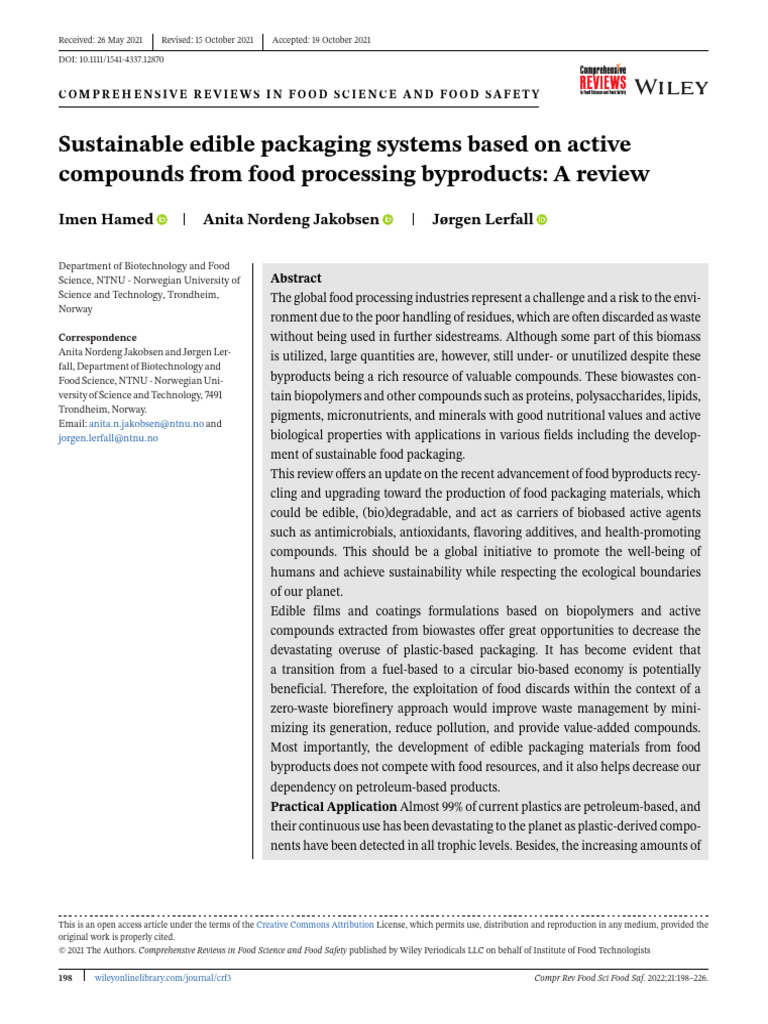 Sustainable Edible Packaging Systems Based On Active | PDF Sustainable Edible Packaging Systems Based On Active | PDF