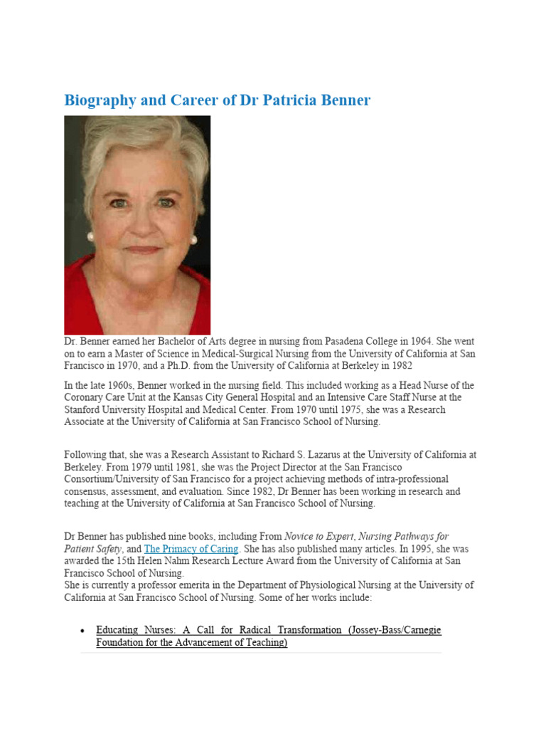 Biography and Career of DR Patricia Benner and Sister Callista Roy ...