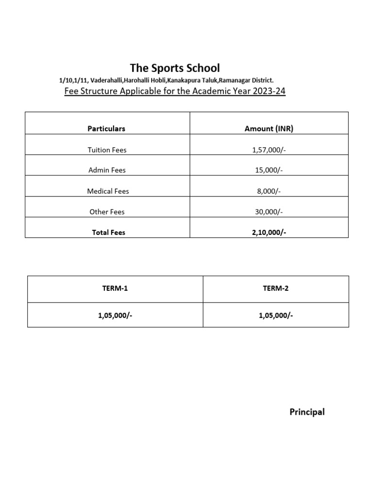 The Sports School Fee Structure 2023-24 | PDF