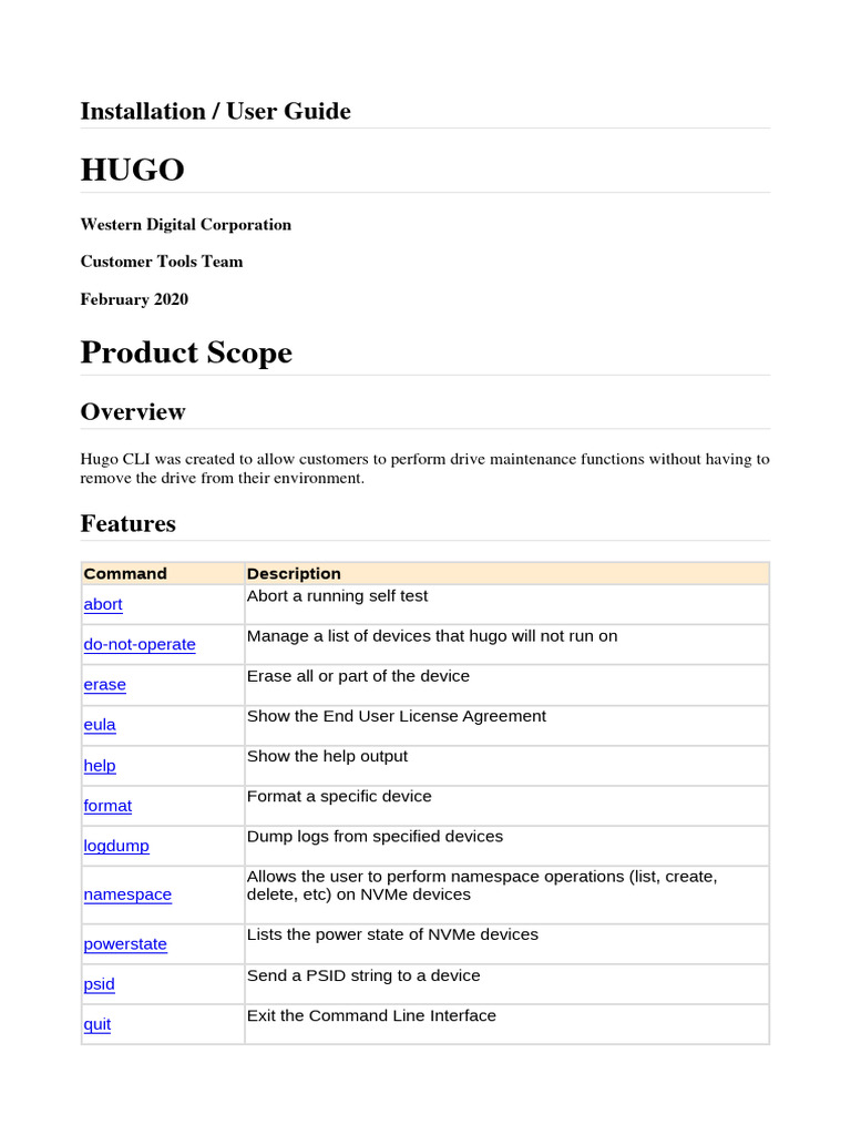 Hugo Users Guide | PDF | Command Line Interface | Device Driver