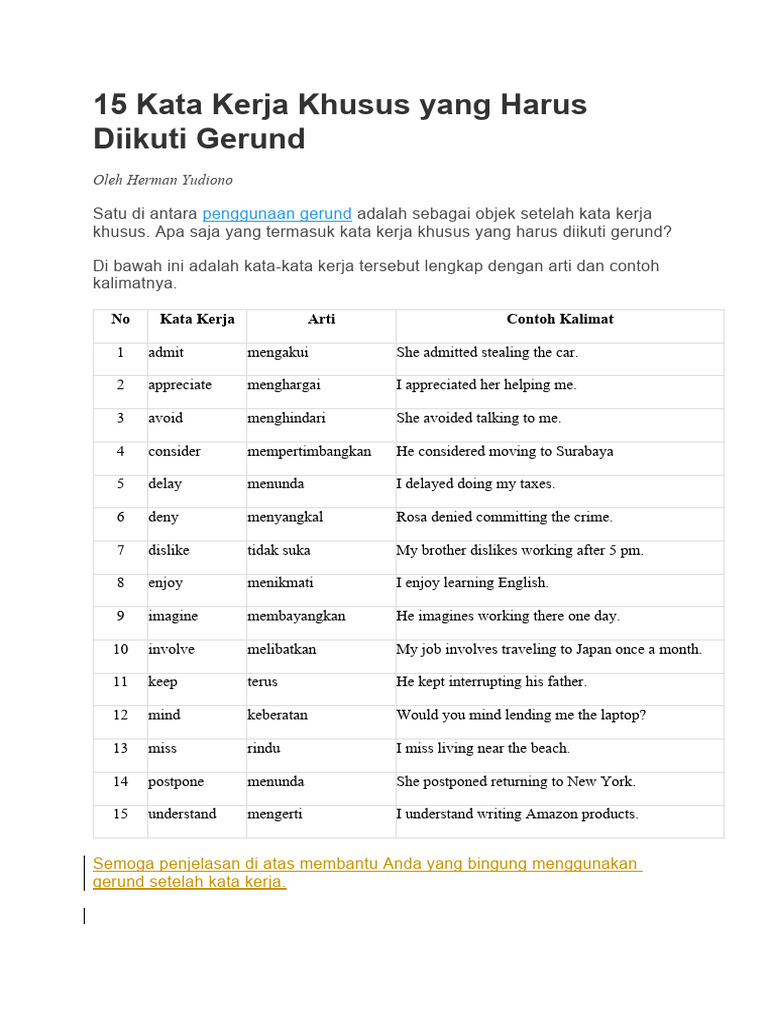 15 Kata Kerja Khusus Yang Harus Diikuti Gerund | PDF