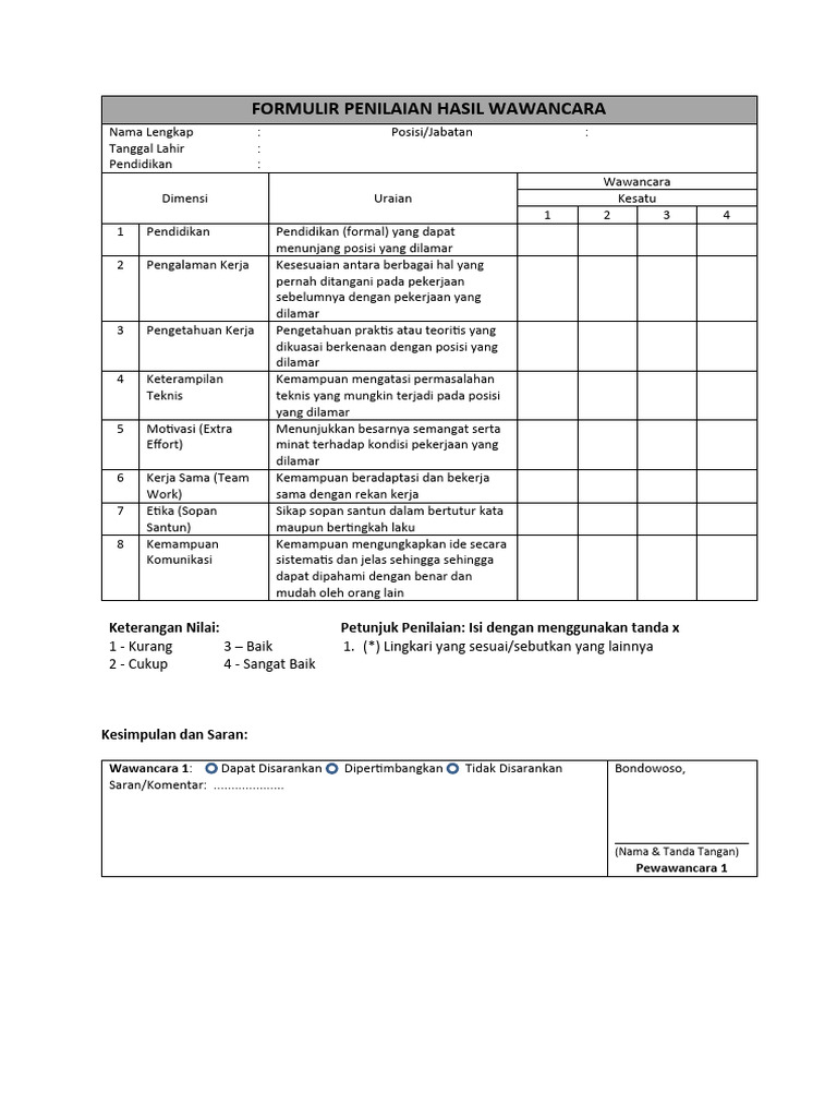 Form Penilaian Wawancara | PDF