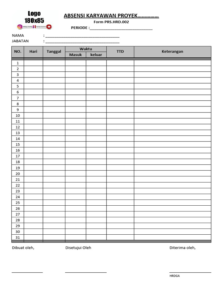 Form Absensi Karyawan Harian Proyek | PDF