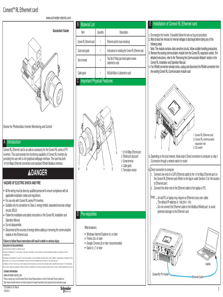 Conext RL - Ethernet Card - Quick Start Guide - 07aug - With Margins - EN 1 | PDF | Ethernet ...