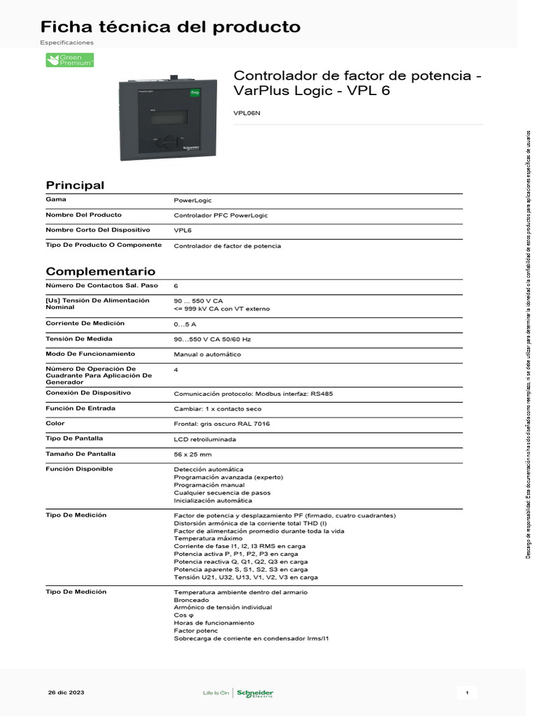 Schneider Electric - PowerLogic-PFC-Controller - VPL06N | PDF | Relé | Bienes manufacturados