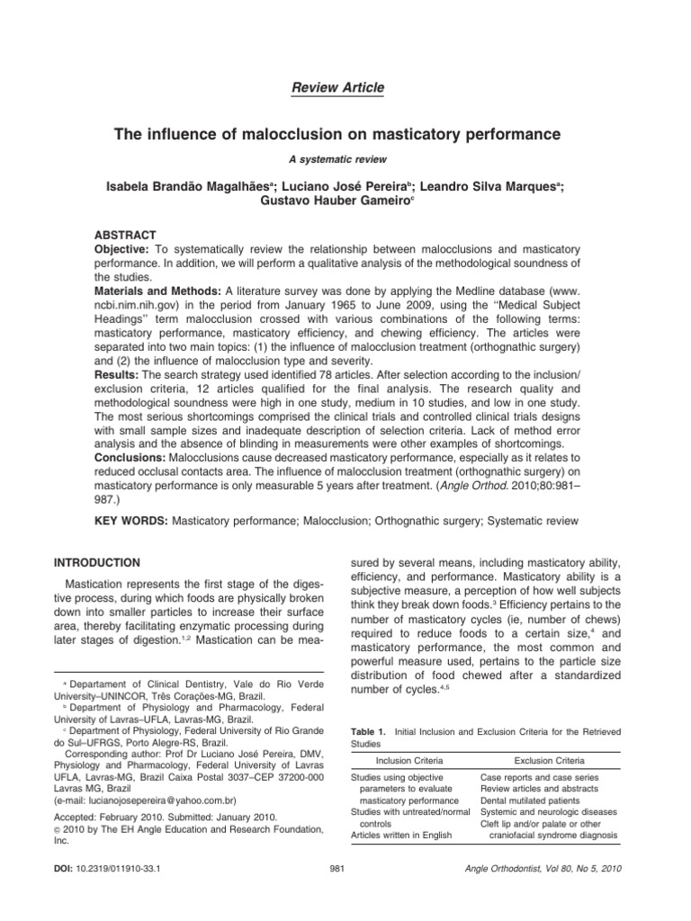 The Influence of Malocclusion On Masticatory Performance A Systematic Review-Magalhaes IB Et Al ...