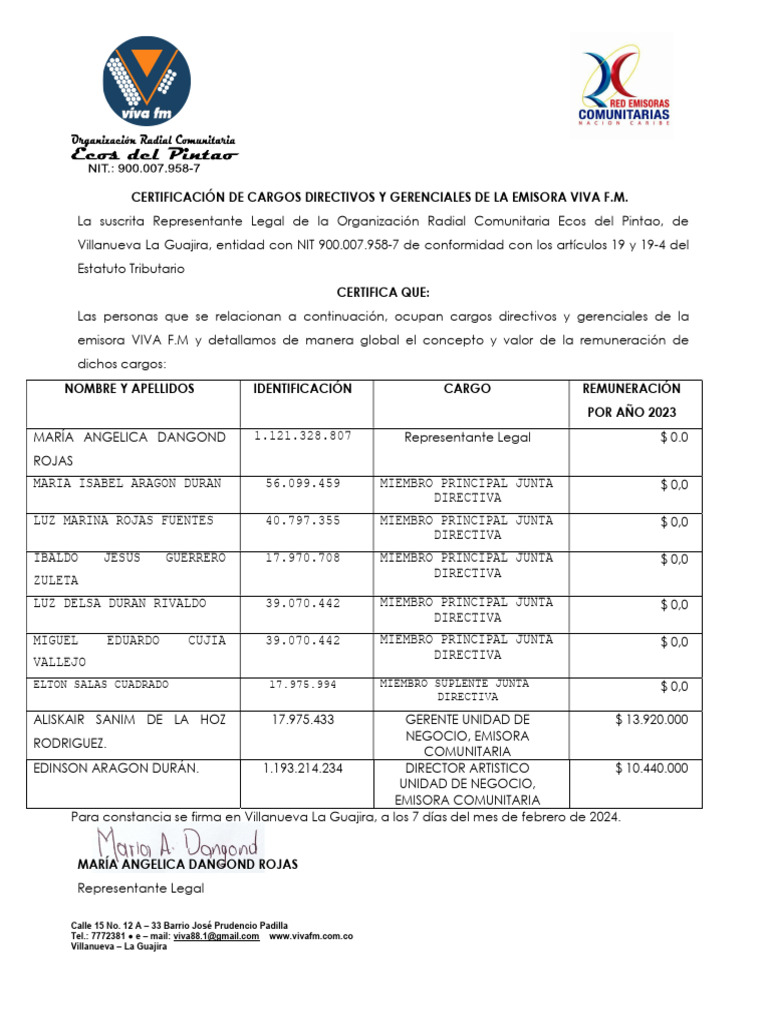 Certificación Cargos Directivos | PDF