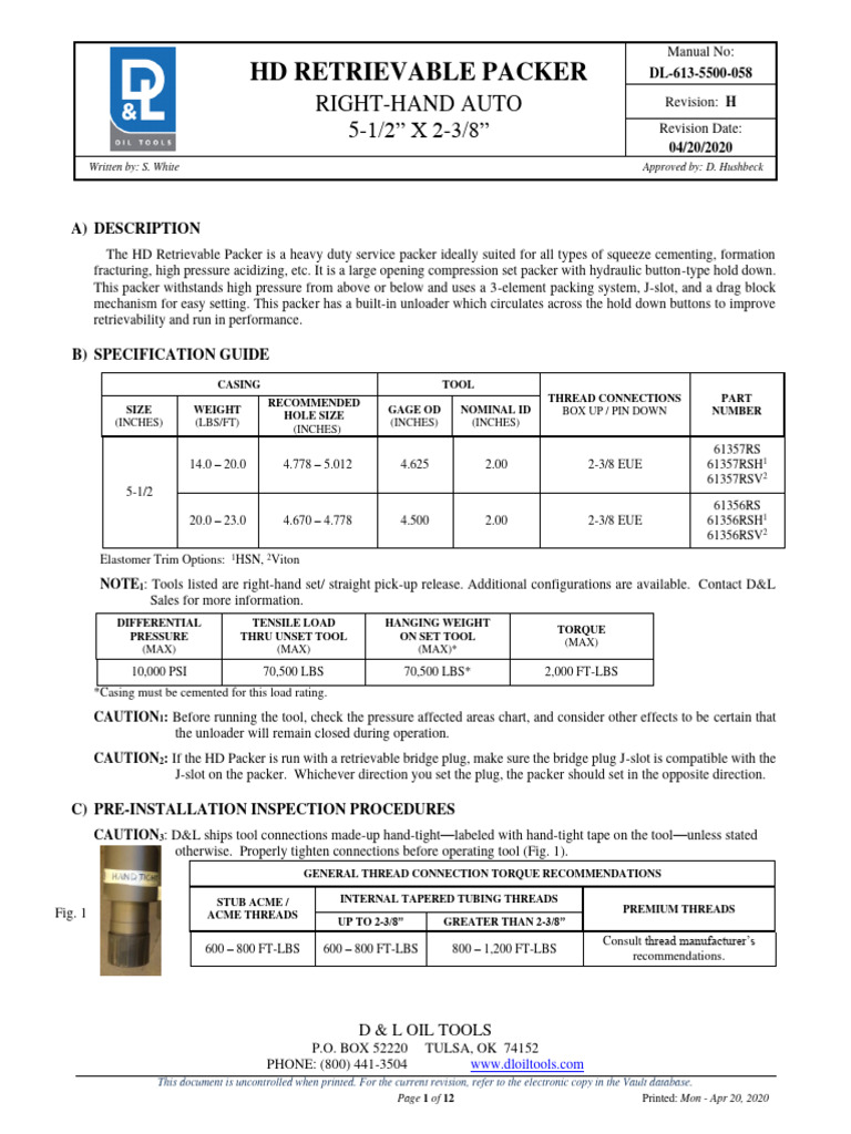 5.5 HD Info RH Packer | PDF | Pressure | Pipe (Fluid Conveyance)