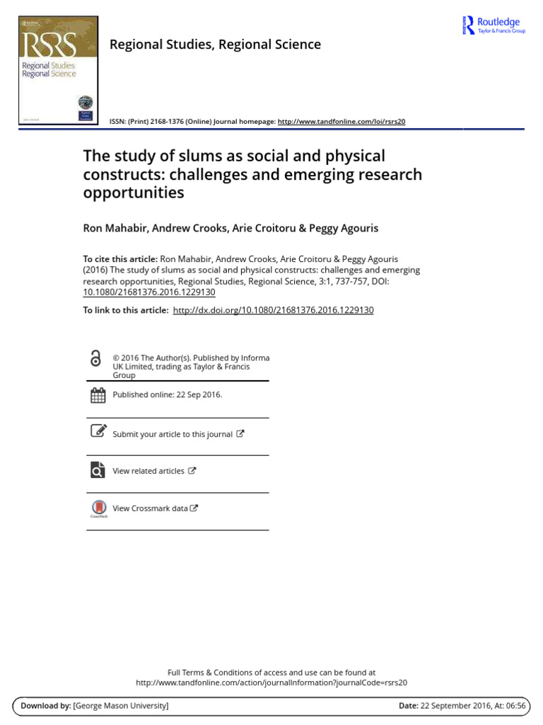 The Study of Slums As Social and Physica | PDF | Slum | Remote Sensing