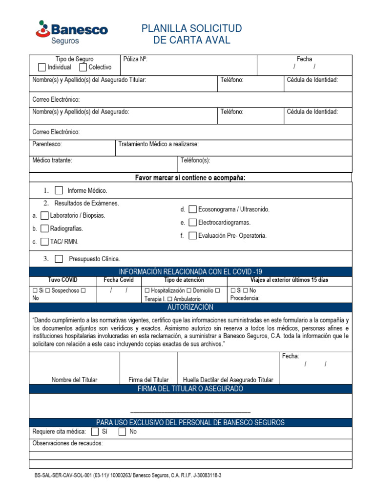 Planilla Solicitud Carta Aval | PDF | Ciencias de la Salud | Medicina ...