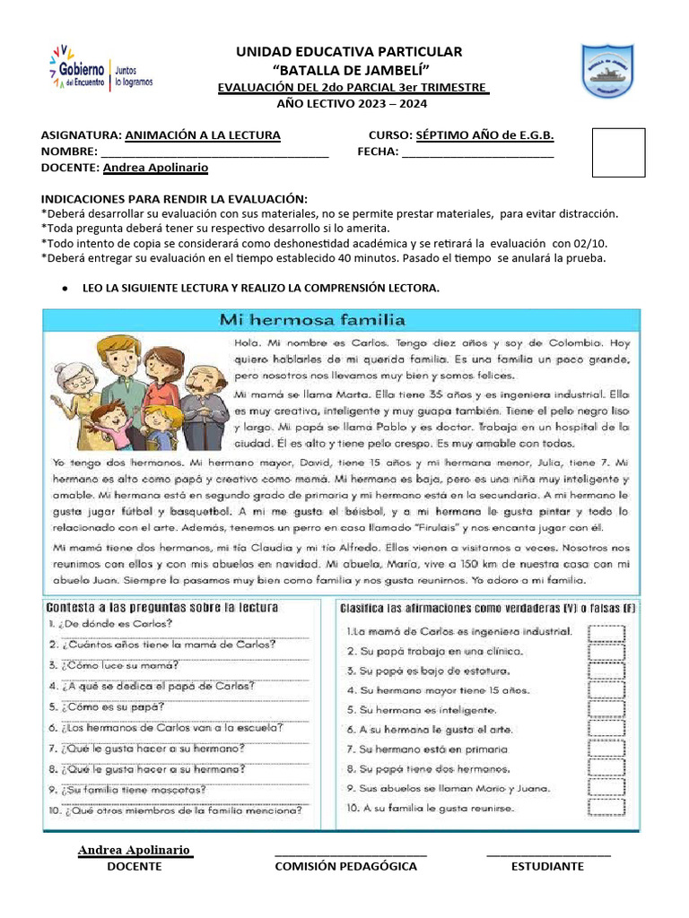 Evaluación de Animación A La Lectura | PDF