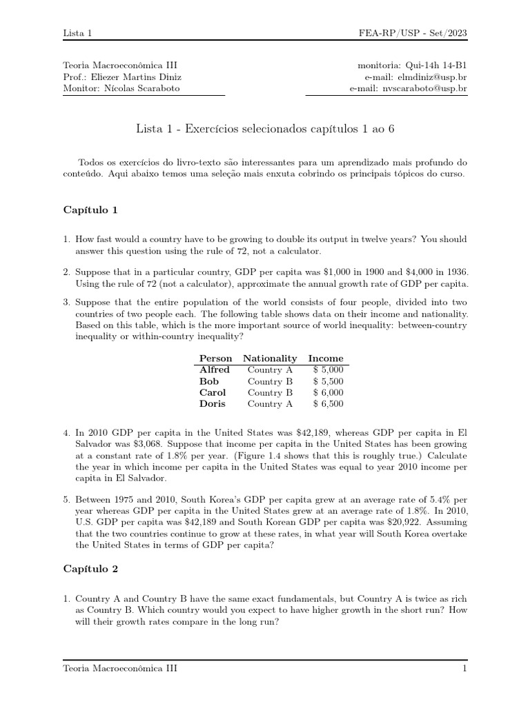 Lista 1 Macro III | PDF | Economic Growth | Gross Domestic Product