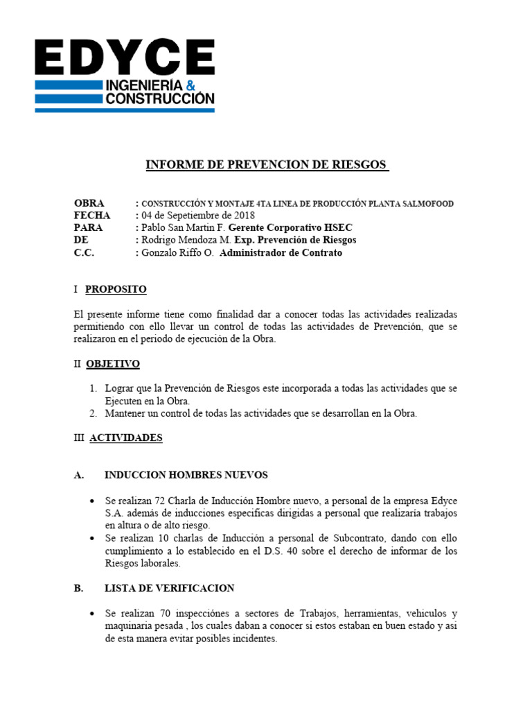 Informe de Seguridad Final de Obra | PDF