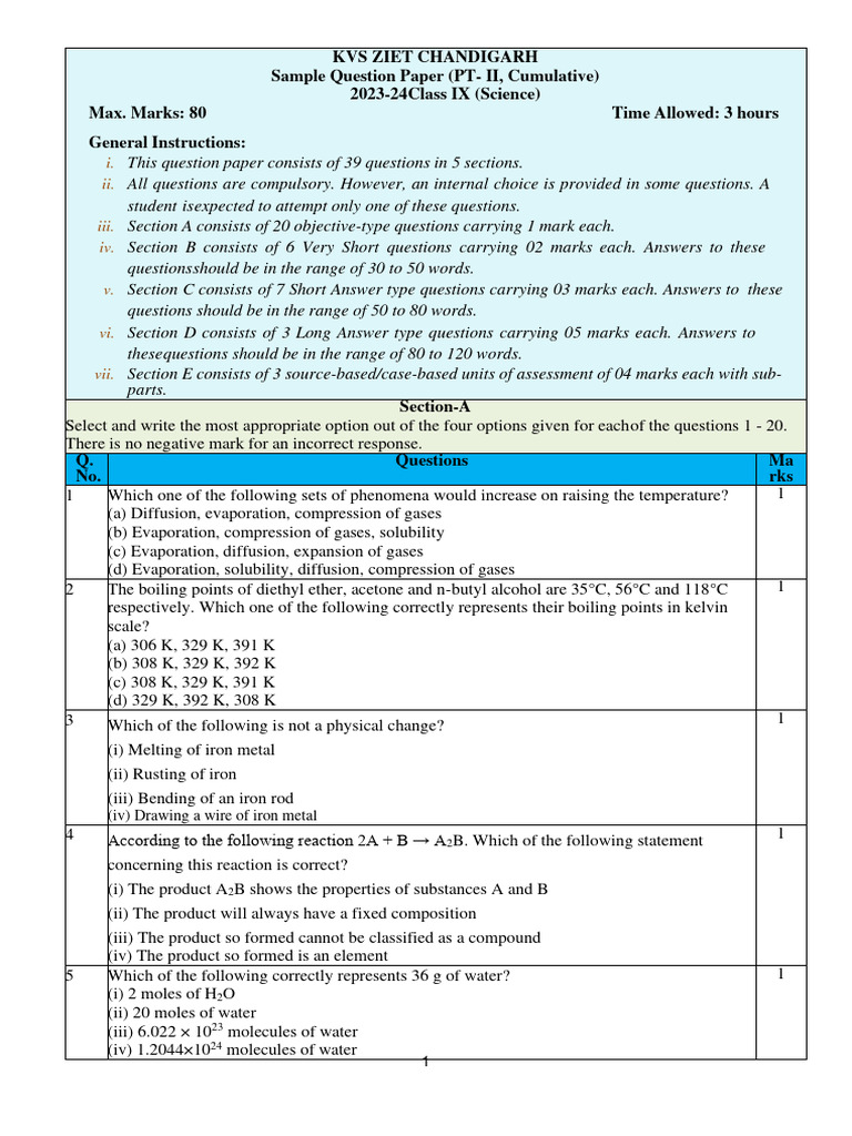Practice Paper Ix Science PT 2 Cumulative 2023-24 | PDF | Chloroplast | Atoms