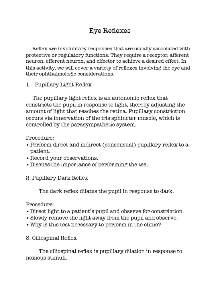 Eye+Reflexes | PDF | Eye | Senses