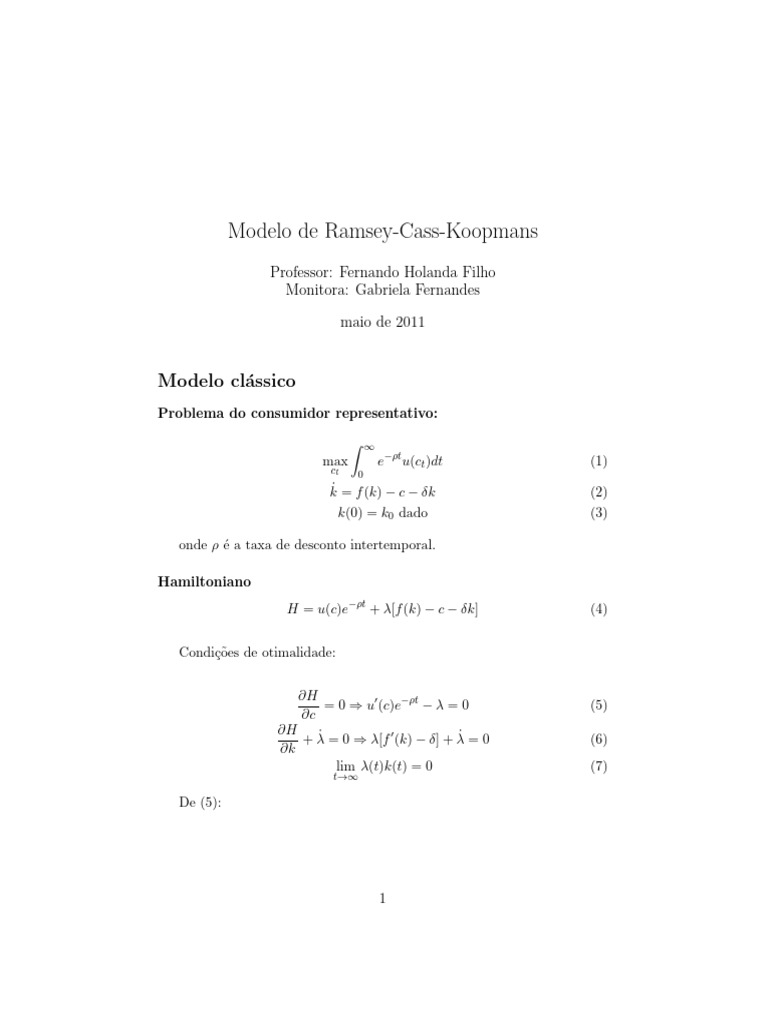 Modelo Ramsey Cass Koopmans Macro IV | PDF