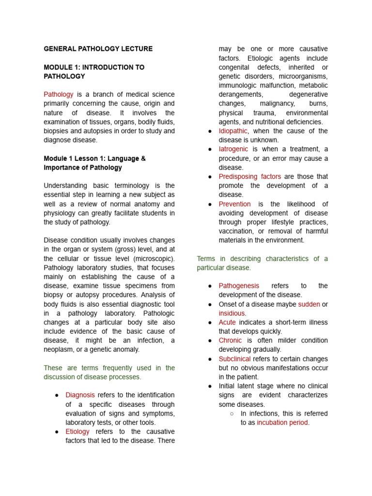 Gen. Pathology Lec | PDF | Inflammation | Necrosis