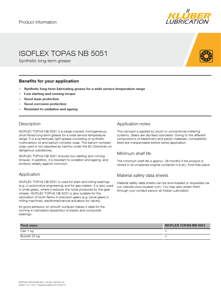 Isoflex Topas NB 5051 | PDF | Lubricant | Gear