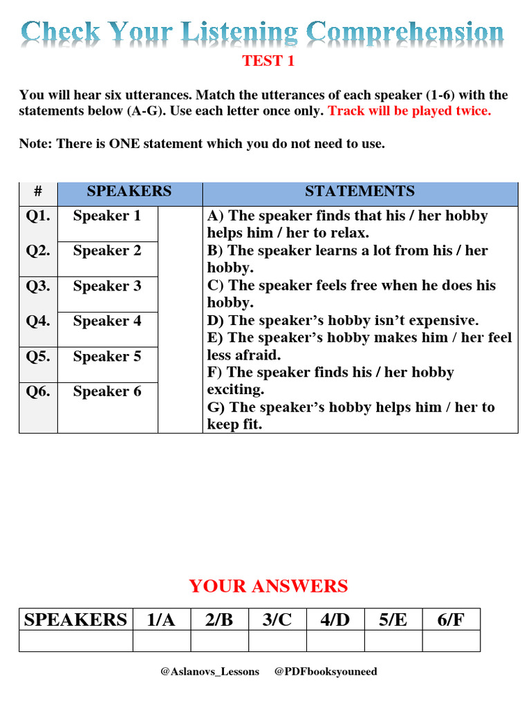 Listening Comprehension Tests | PDF