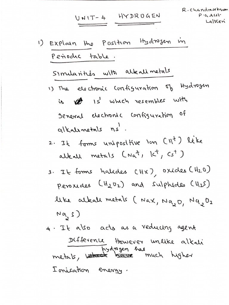 11 TH STD - Unit .4.hydrogen - Important Questions. - . | PDF