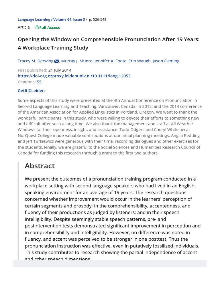 Derwing Et Al. (2014) | PDF | Accent (Sociolinguistics) | Second Language