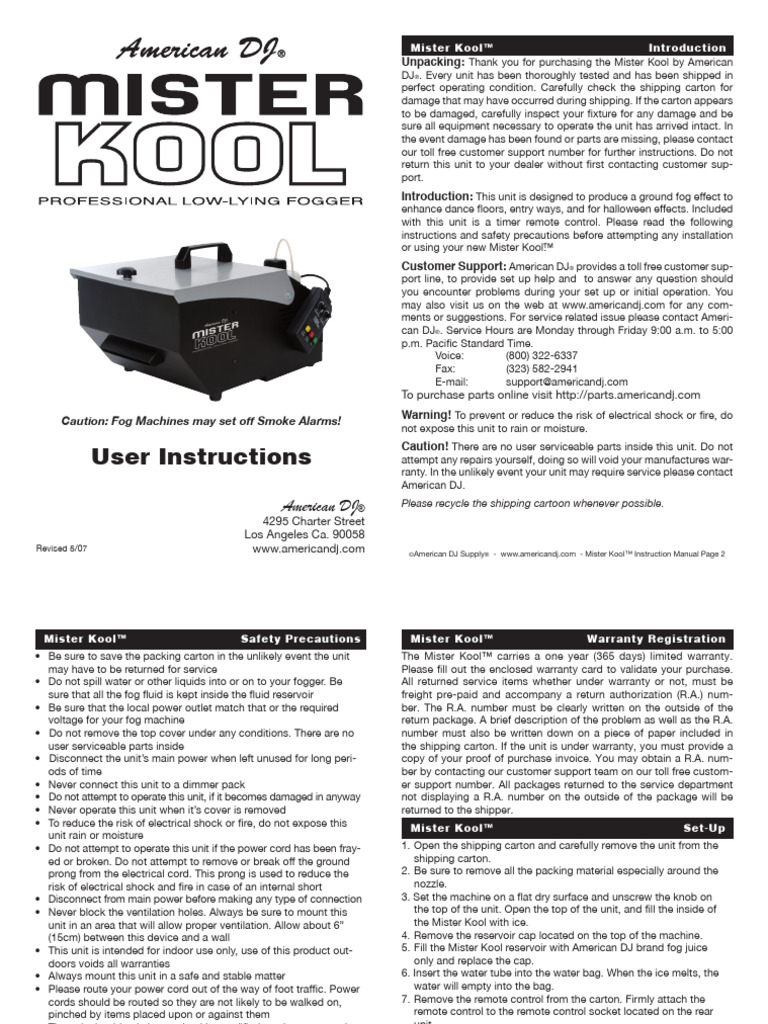 American DJ Mister Kool Low Lying Fog Machine Mister Kool B H 110252 ...
