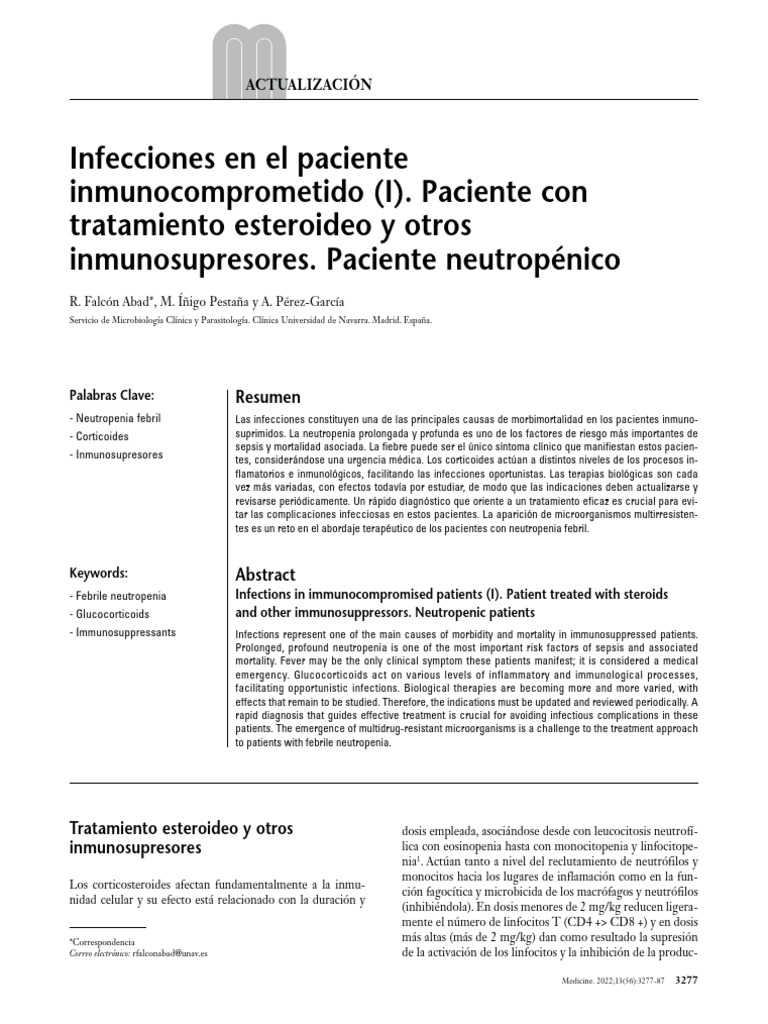 Infecciones en El Paciente Inmunocomprometido (I). Paciente Con ...