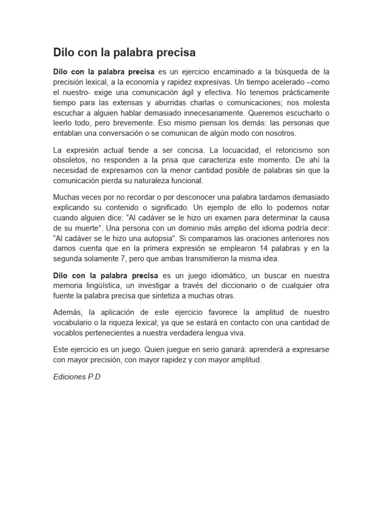 Dilo Con La Palabra Precisa, Uno, 2021, Lengua I | PDF | Palabra | Comunicación