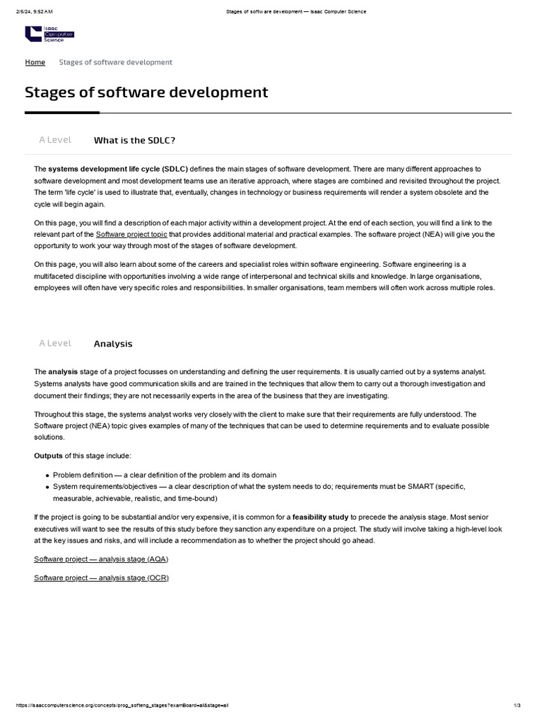 Stages of Software Development - Isaac Computer Science | PDF ...