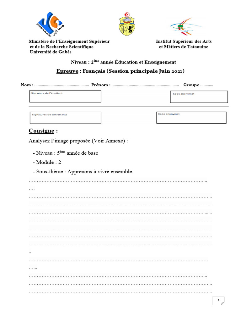 Examen Principal Lecture de Limage Juin 2021 | PDF