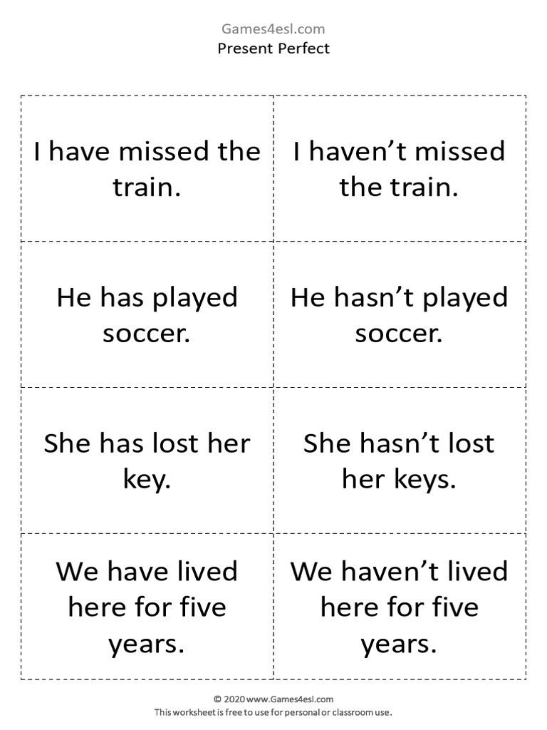Present Perfect Tense Activity Cards | PDF