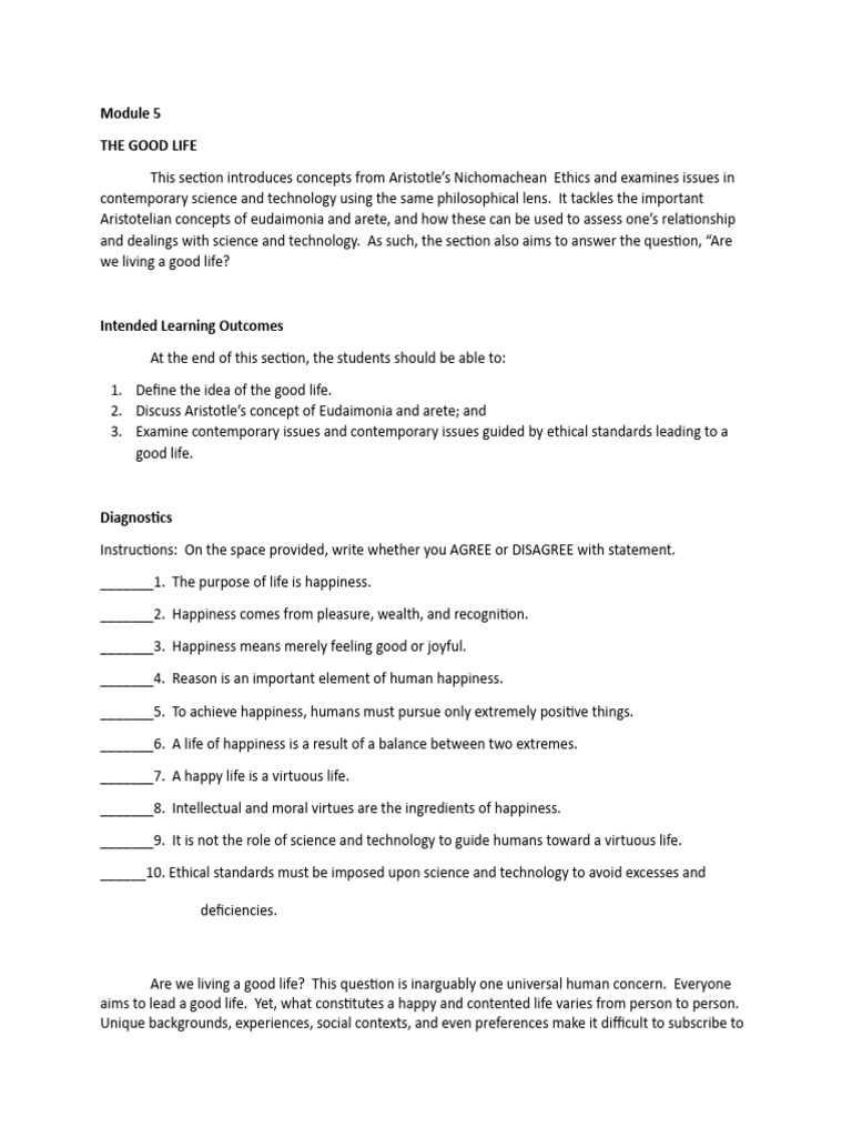 STS Module 5 | PDF | Happiness | Aristotle