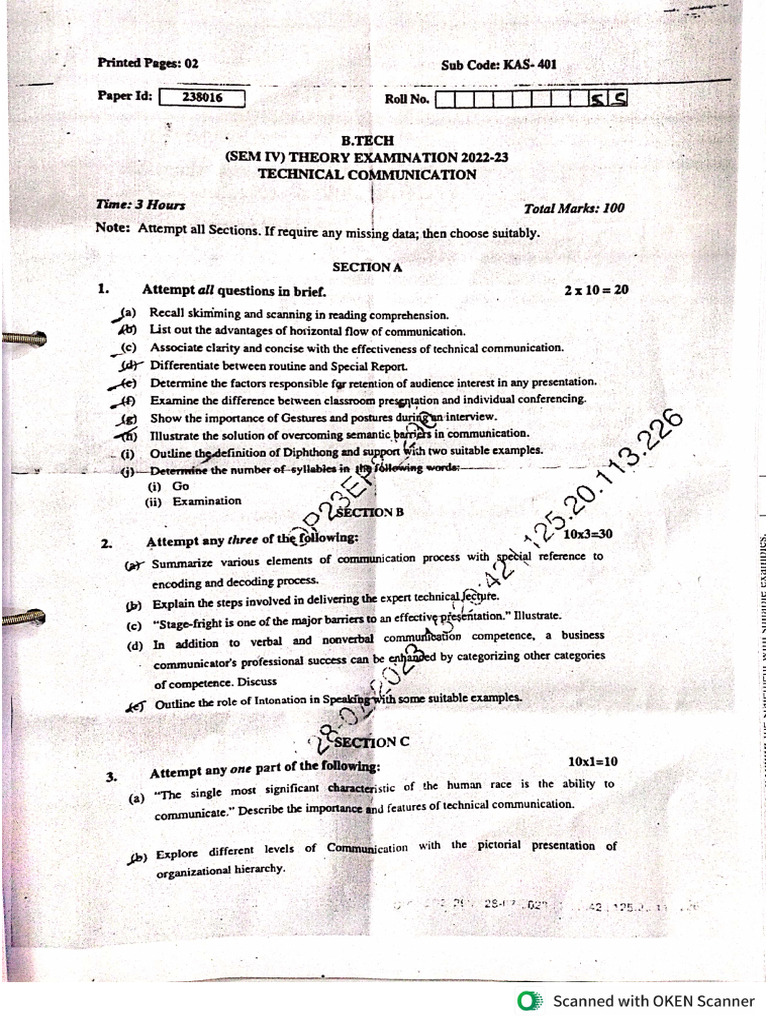 University Question Paper, TC | PDF